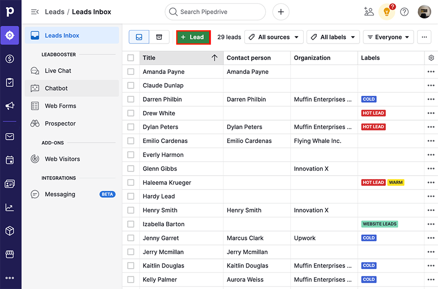 Adding leads to my Leads Inbox - Knowledge Base | Pipedrive